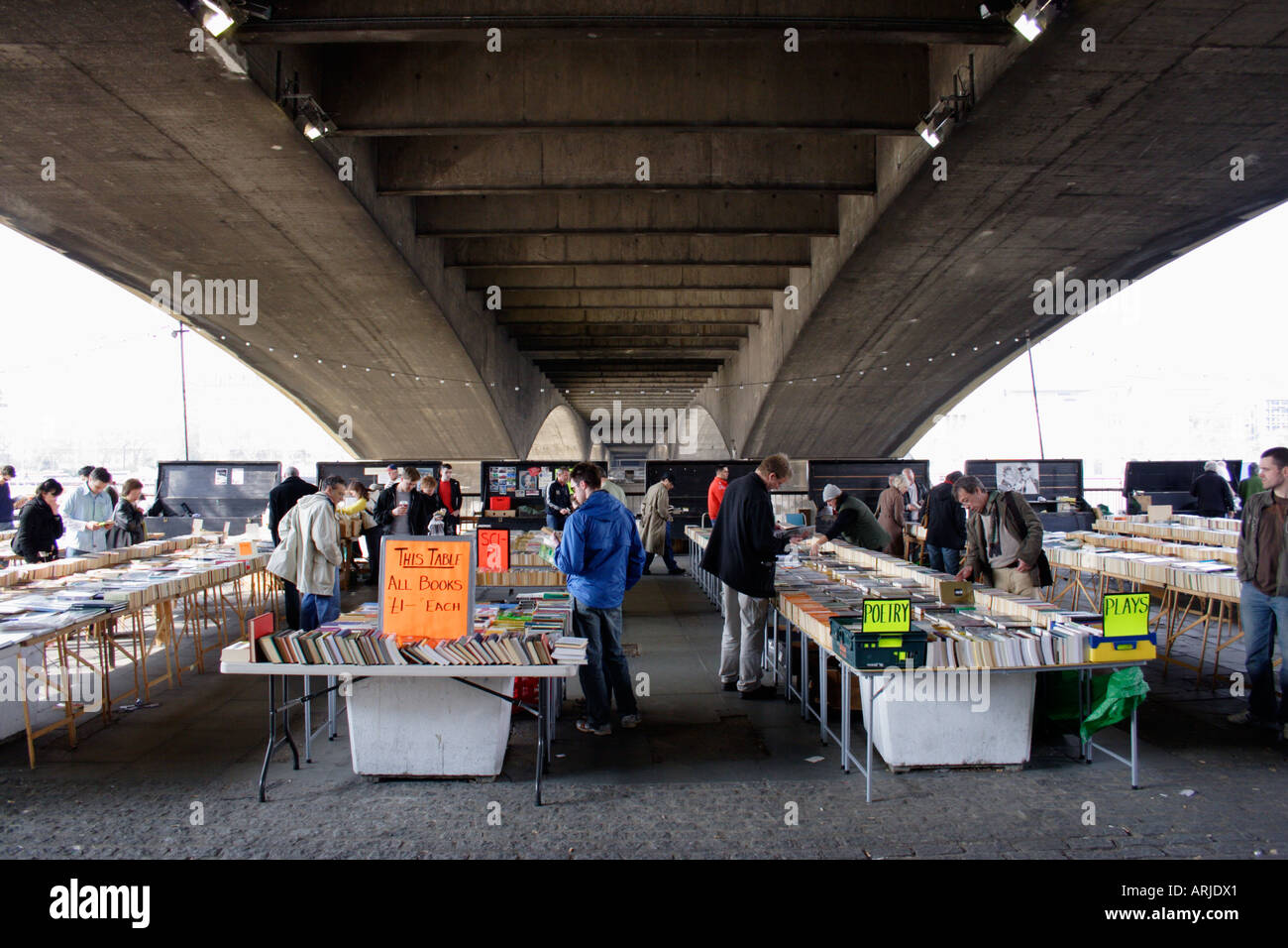 Book market under Waterloo Bridge South Bank London Stock Photo - Alamy