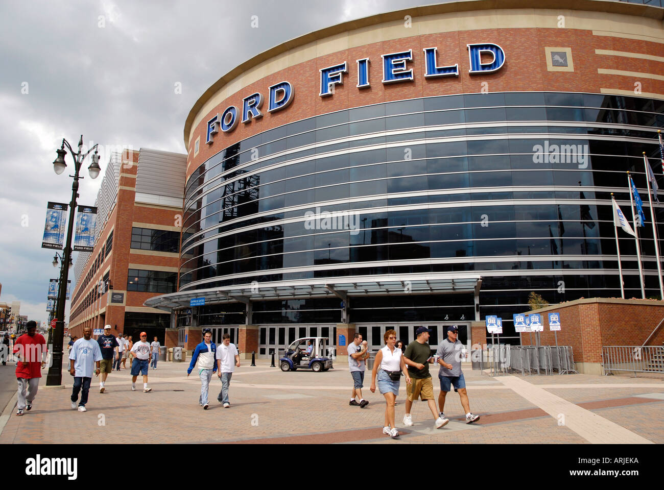 Ford Field entrance home of the professional football team Detroit ...