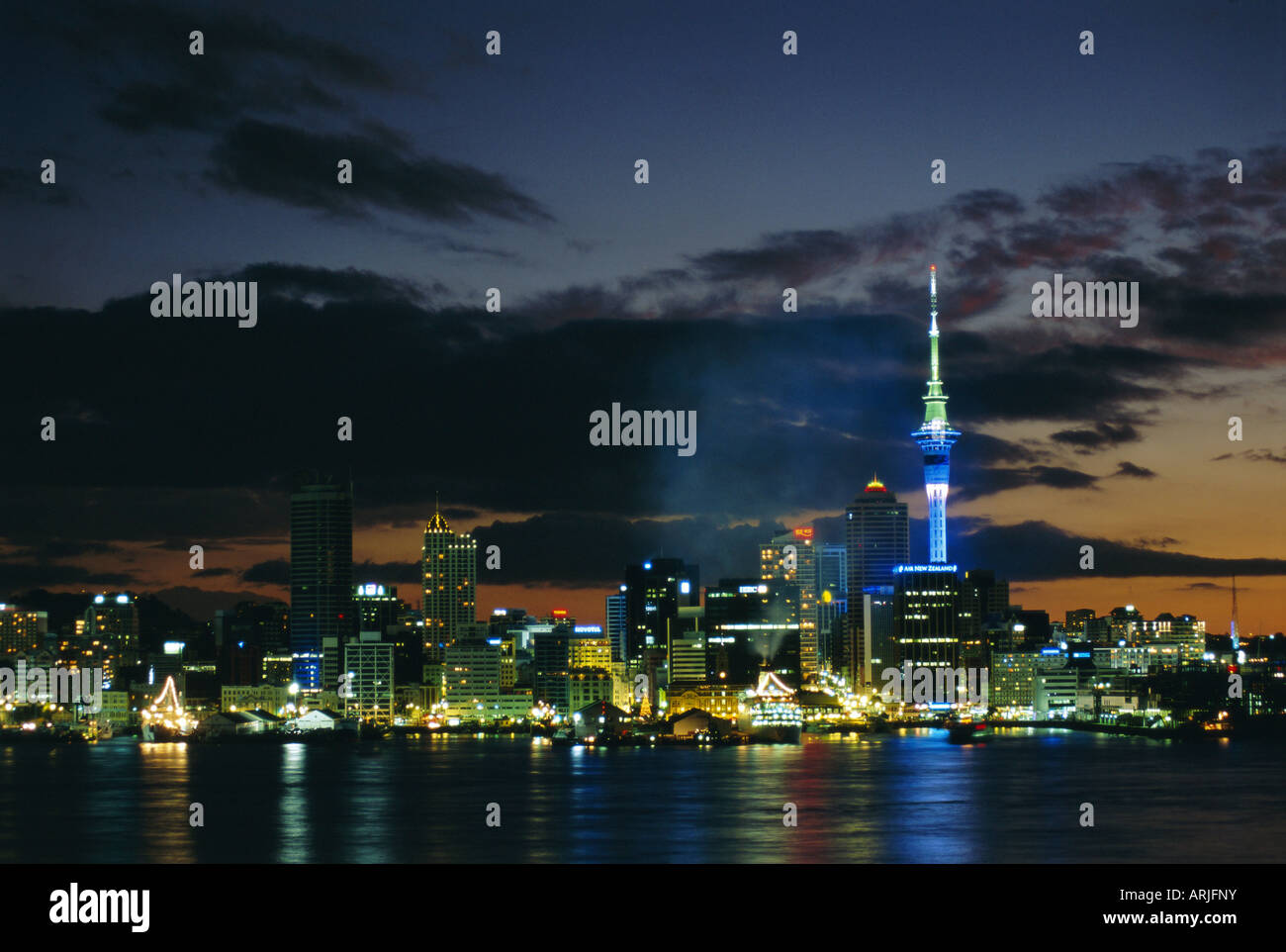 City skyline at night, Auckland, North Island, New Zealand, Pacific ...
