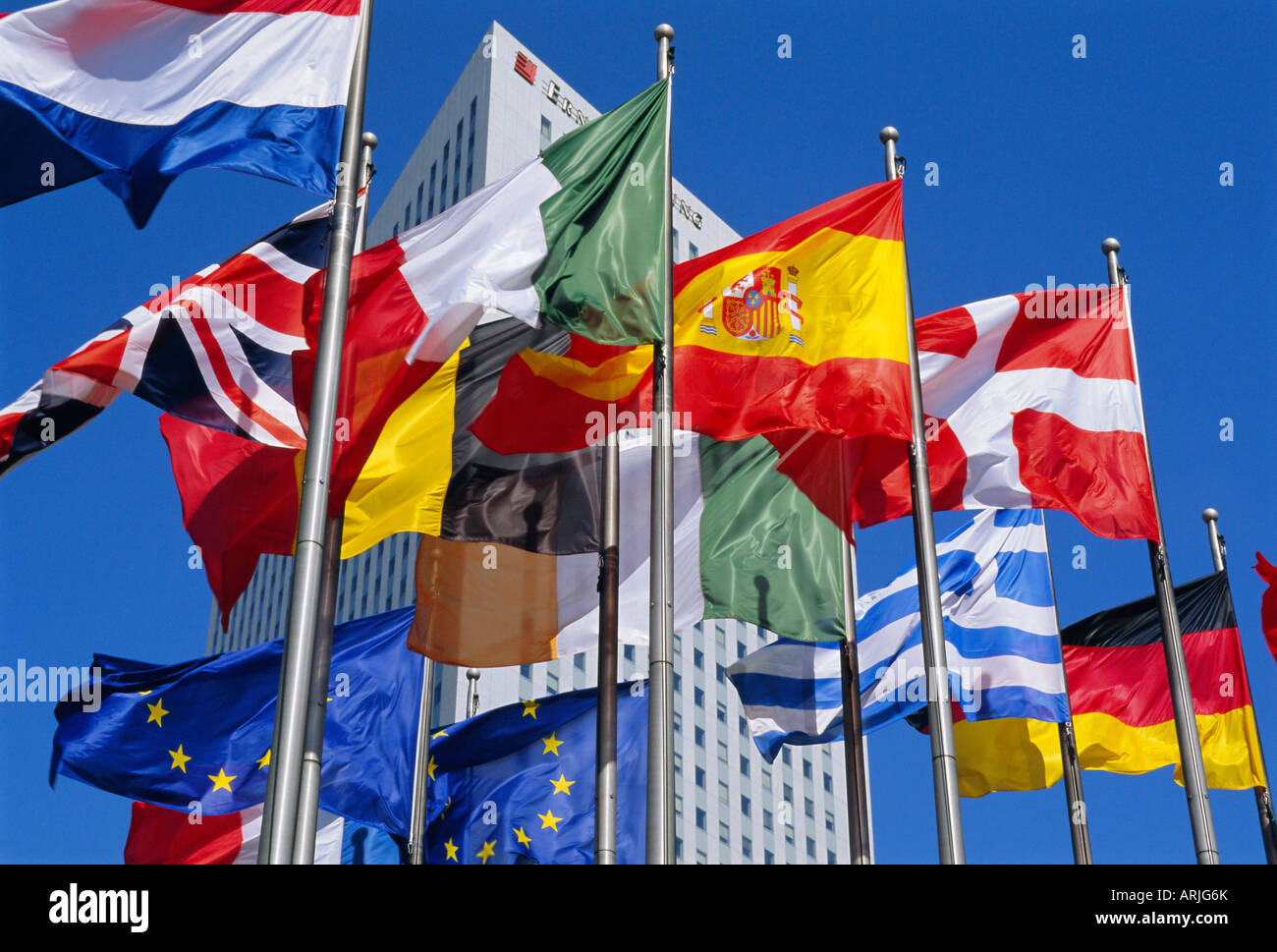 Some of the flags of the European Union, La Defense, Paris, France ...