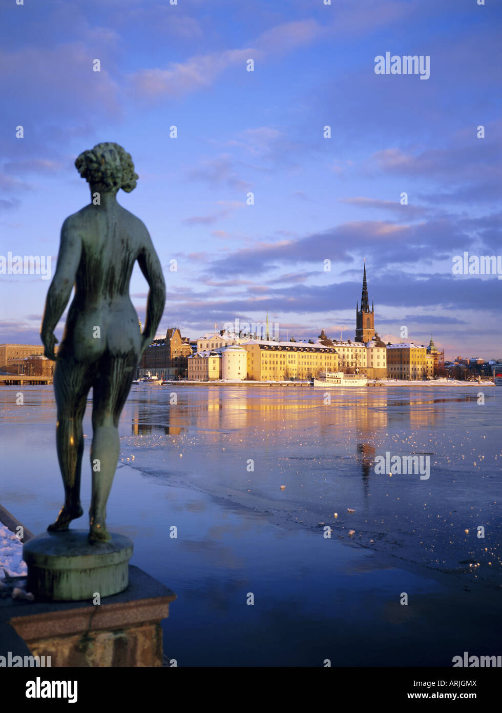 Statue and city skyline, Stockholm, Sweden, Scandinavia, Europe Stock ...