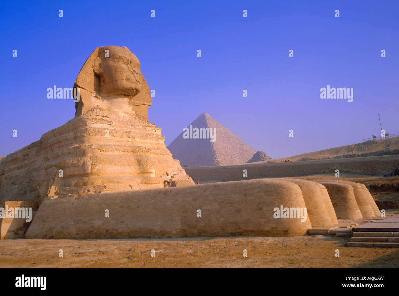The Sphinx and Pyramid of Cheops at sunrise, Giza, Cairo, Egypt Stock ...