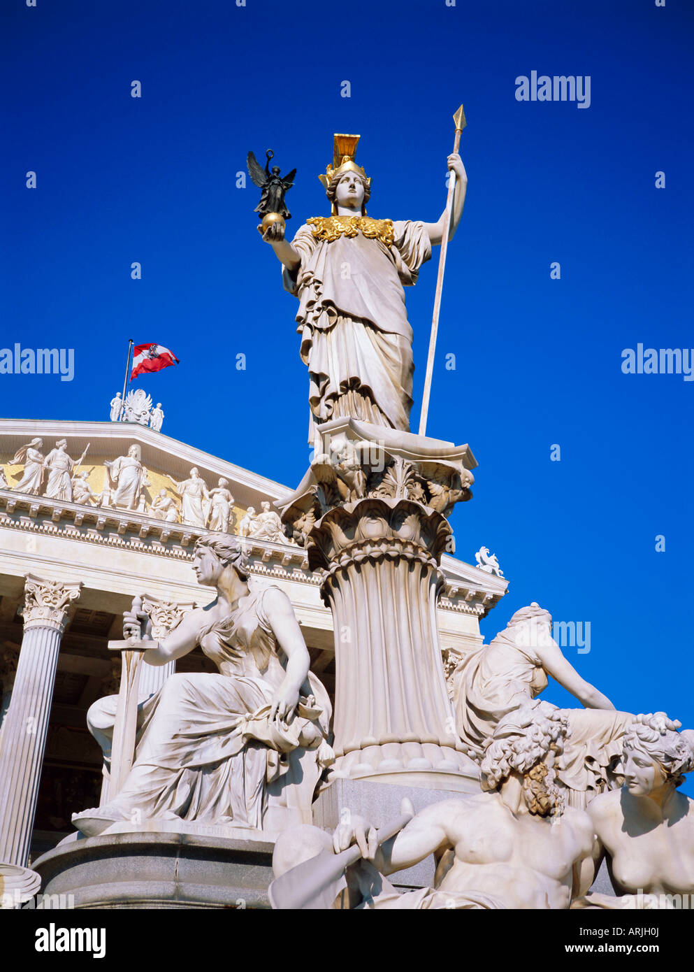 Athena statue in front of the Parliament building, Vienna, Austria ...