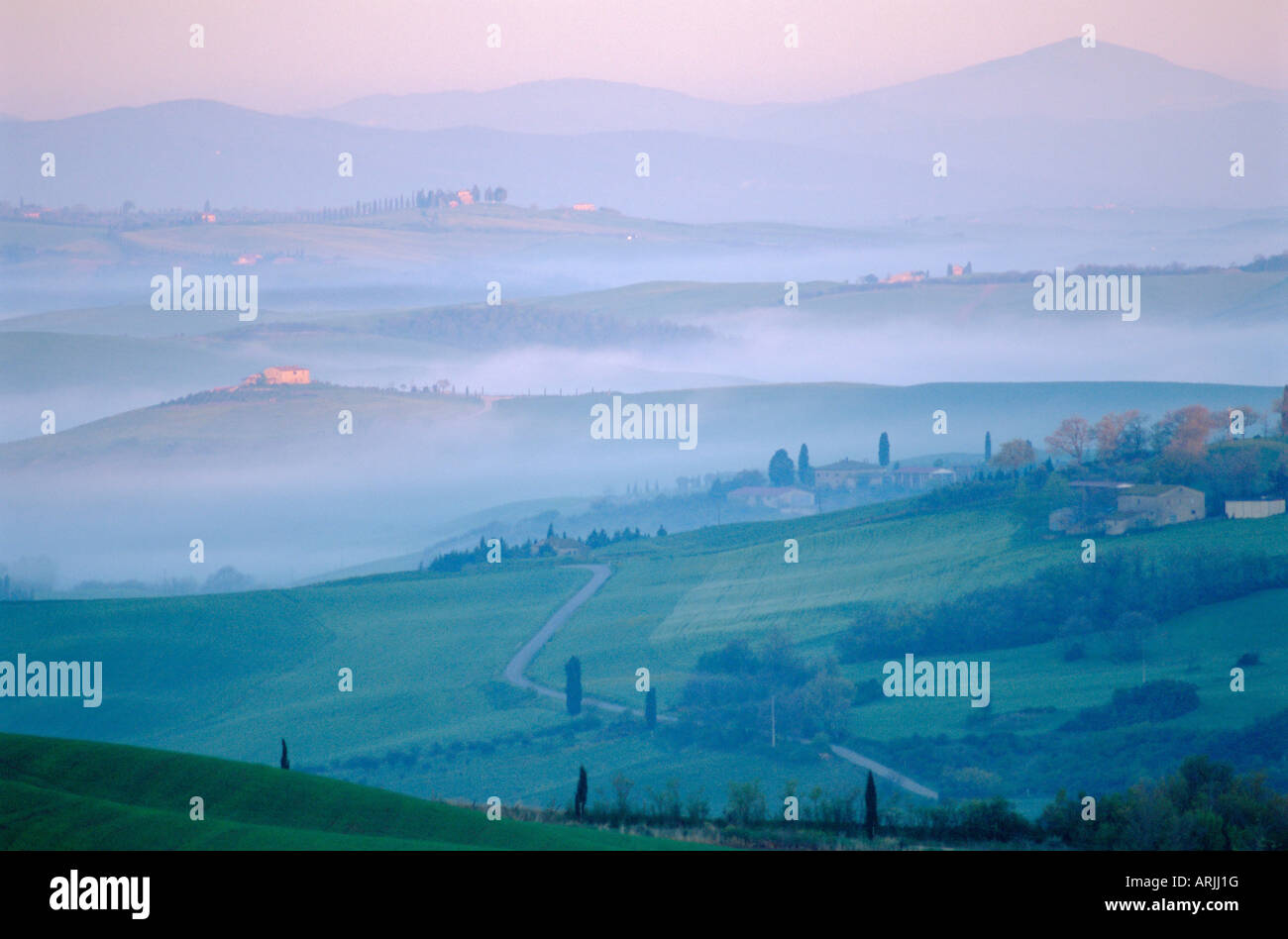 Early morning landscape near Pienza, Siena, Tuscany, Italy Stock Photo ...