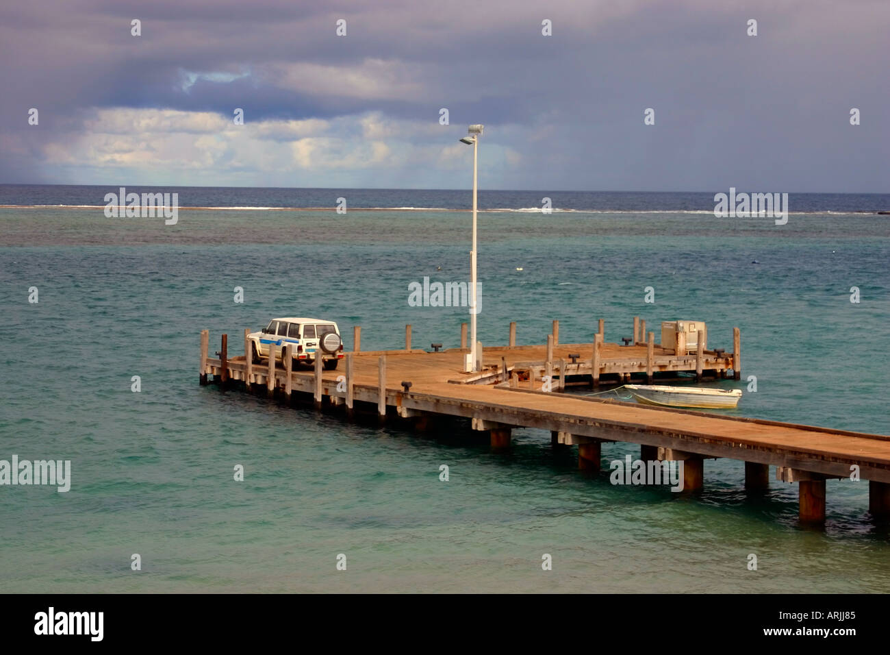 Truck parked on fishing pier along Indian Ocean near Dongara Western ...