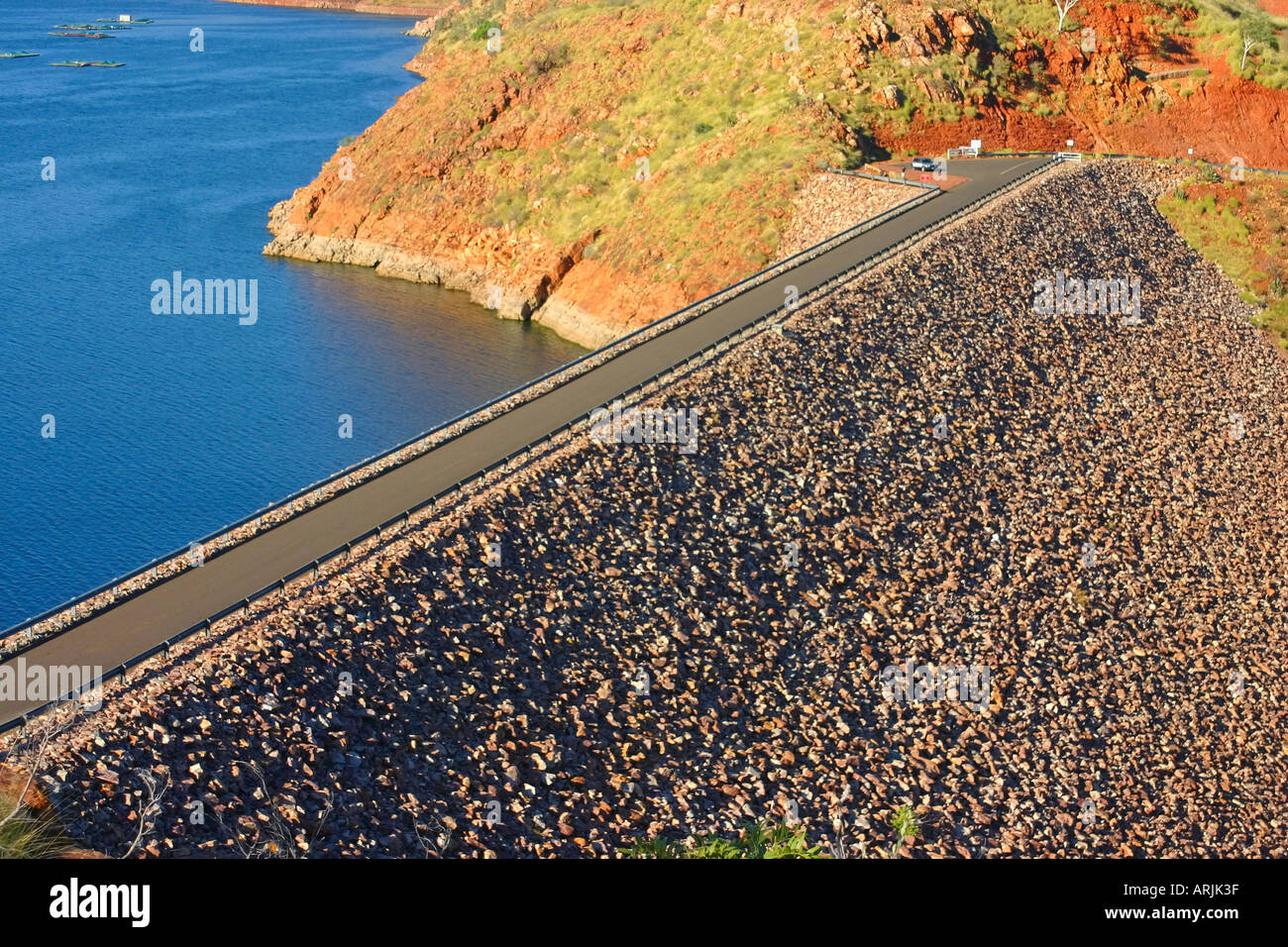 Ord River Dam holding water from man made Lake Argyle in The Kimberley ...