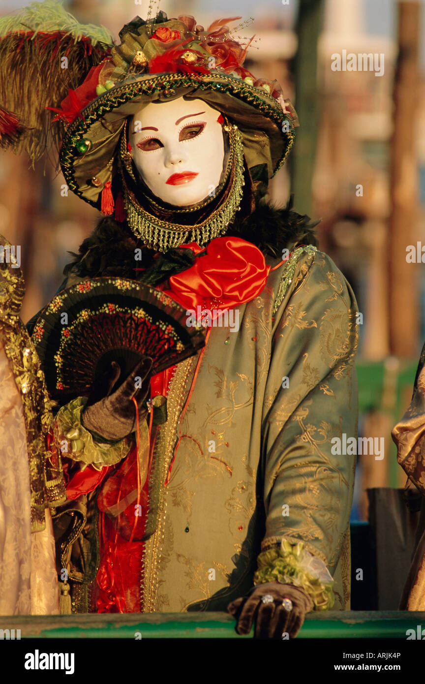 Person wearing masked carnival costume, Venice Carnival, Venice, Veneto ...