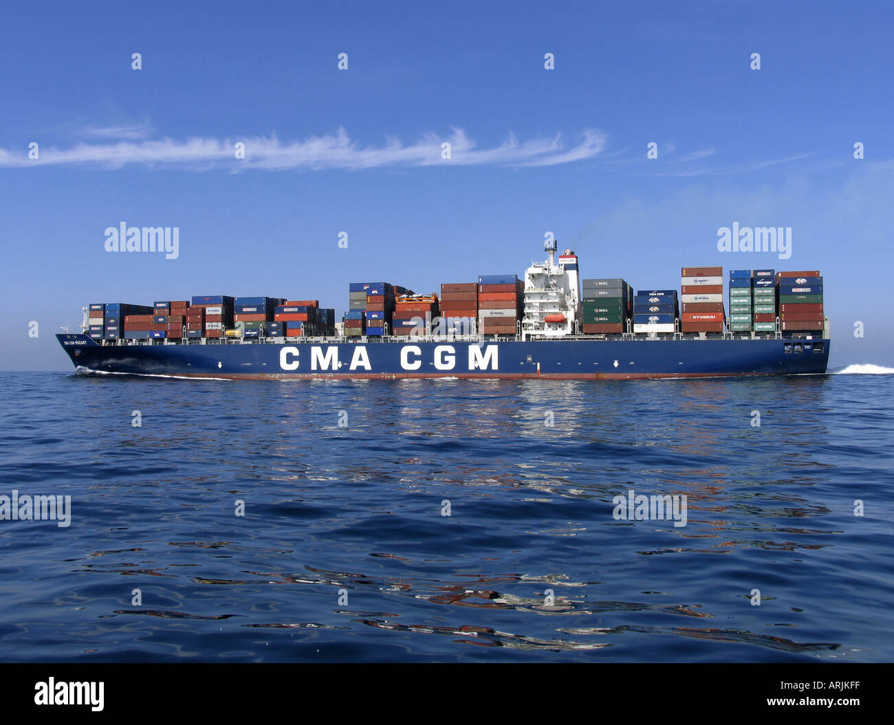 Container Ship, CMA CGM Mozart, underway in the English Channel ...