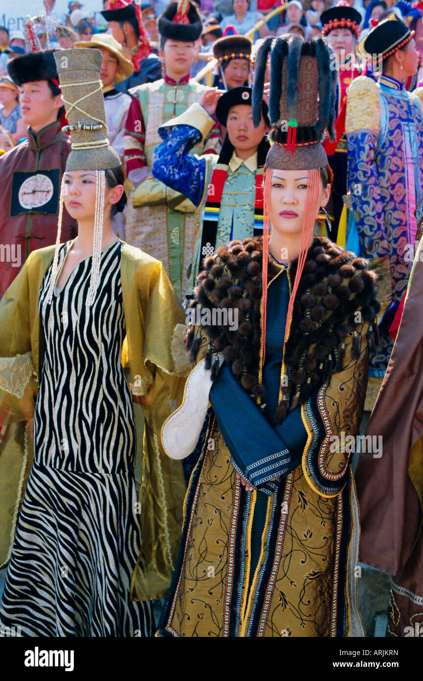 People in traditional costumes at the tournament, Naadam Festival ...