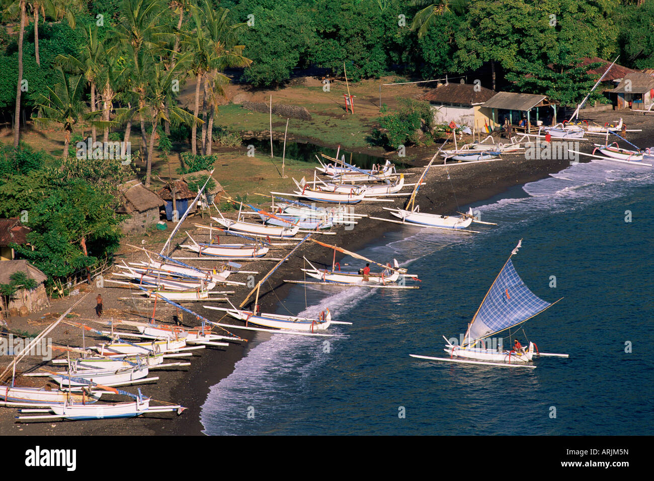 Outrigger canoes on Amed beach, Bali, Indonesia, Asia Stock Photo - Alamy