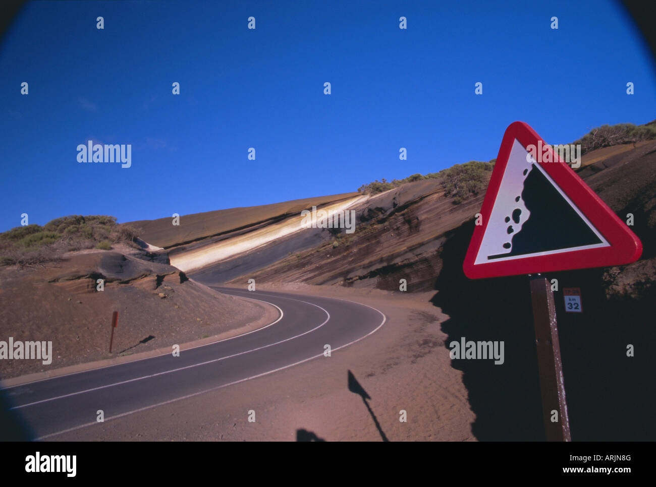 Sign on a road, Parque Nacional del Teide, Tenerife, Canary Islands ...
