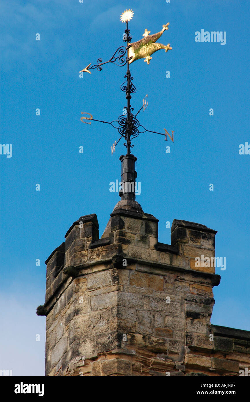 Sandstone tower with weather vane pointing to the South-west Stock ...