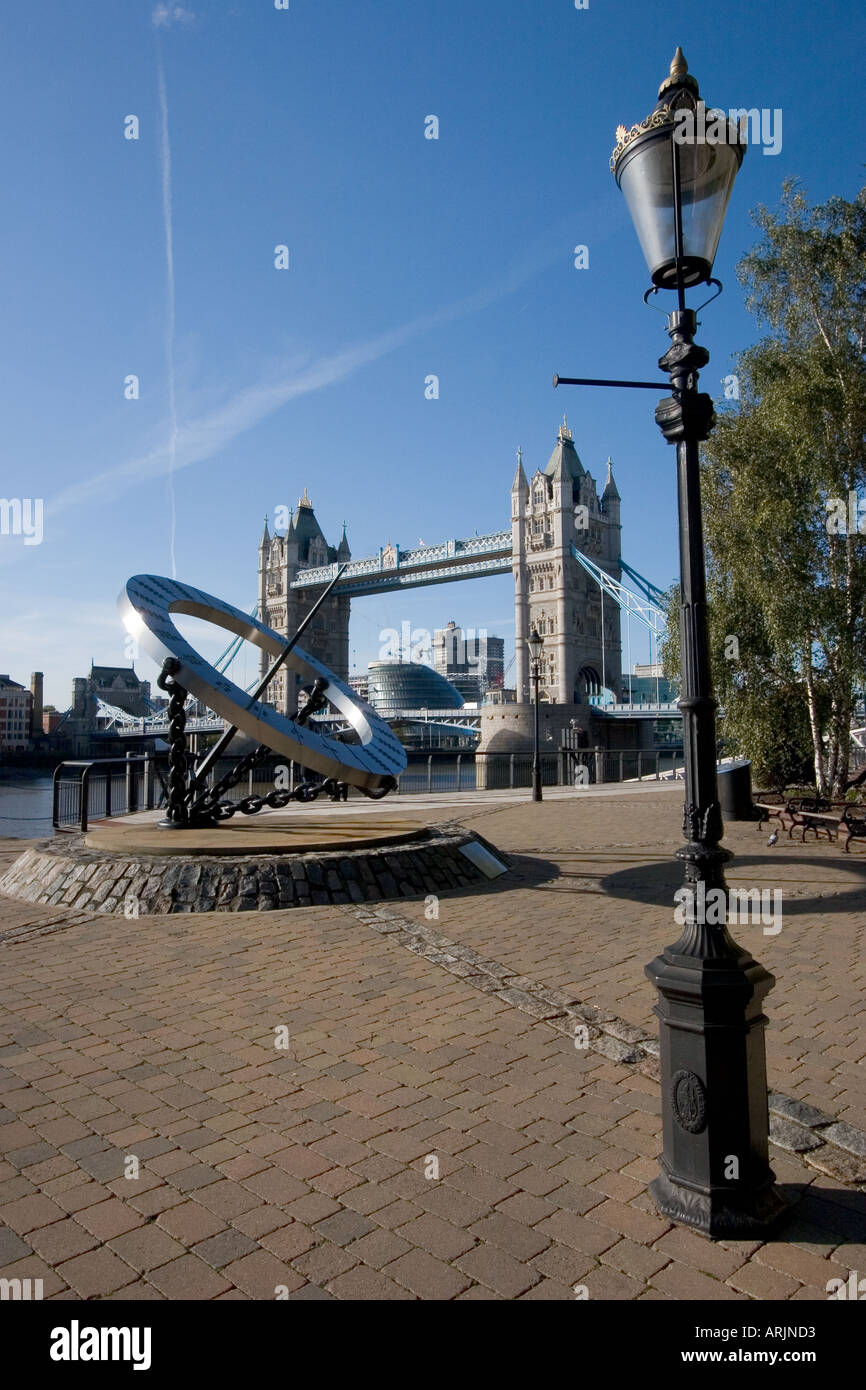 Sundial and Tower Bridge from St Katherine s Dock London England UK ...