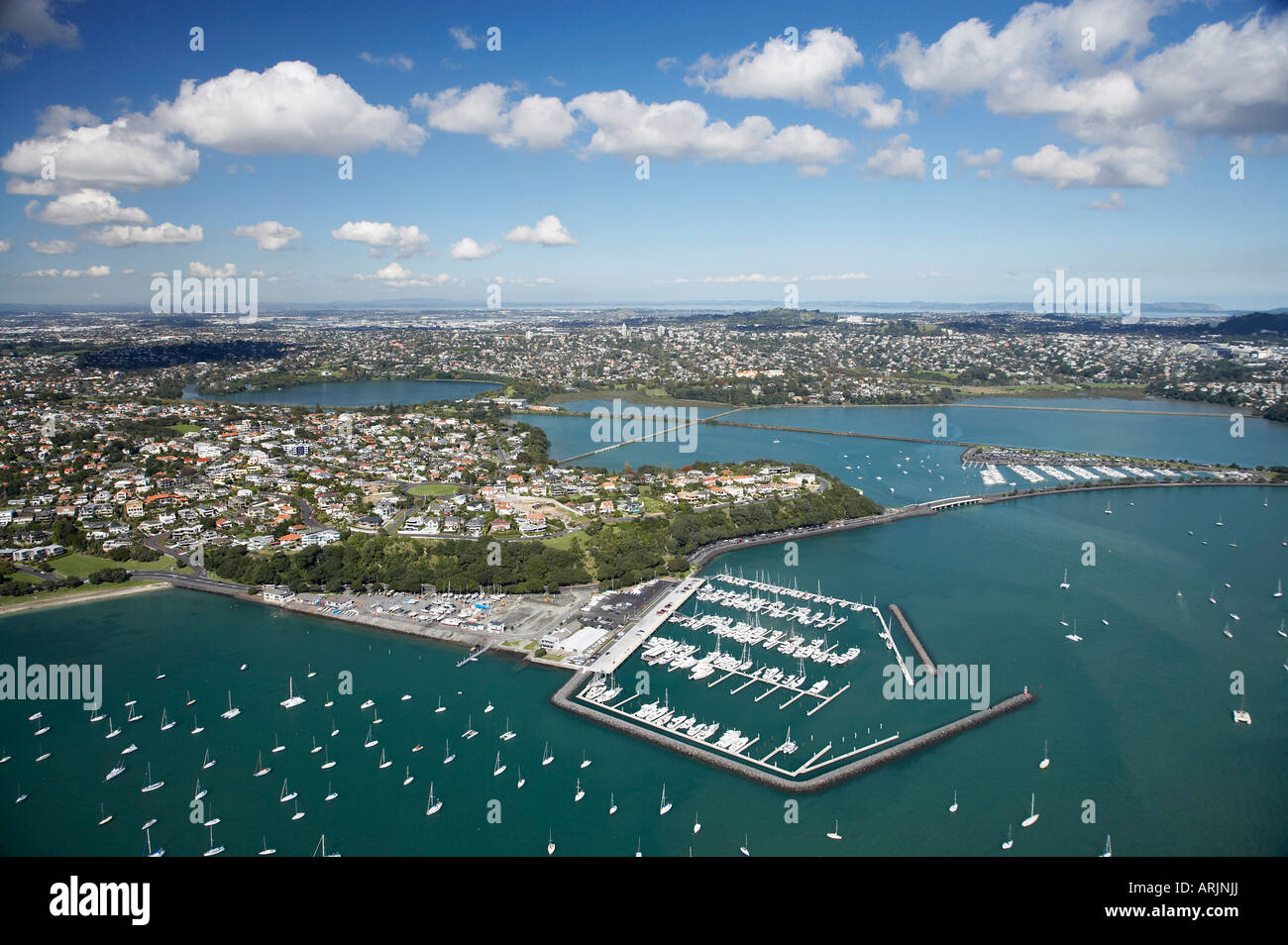 Okahu Bay left and Hobson Bay right Auckland North Island New Zealand Aerial Stock Photo - Alamy