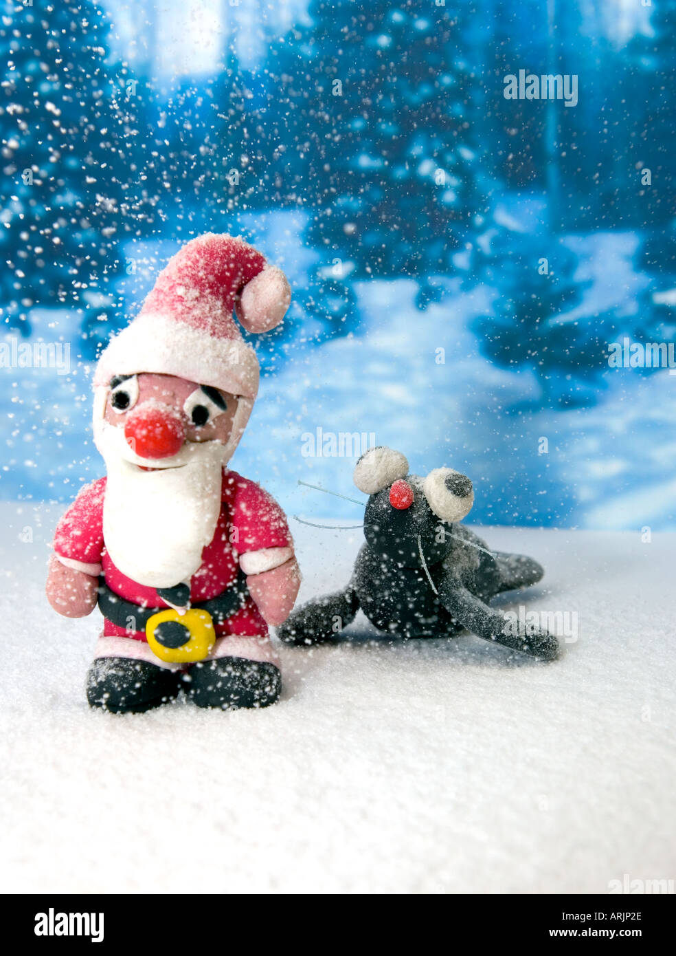 Plasticine childs models of Santa Clause or Father Christmas and a seal ...