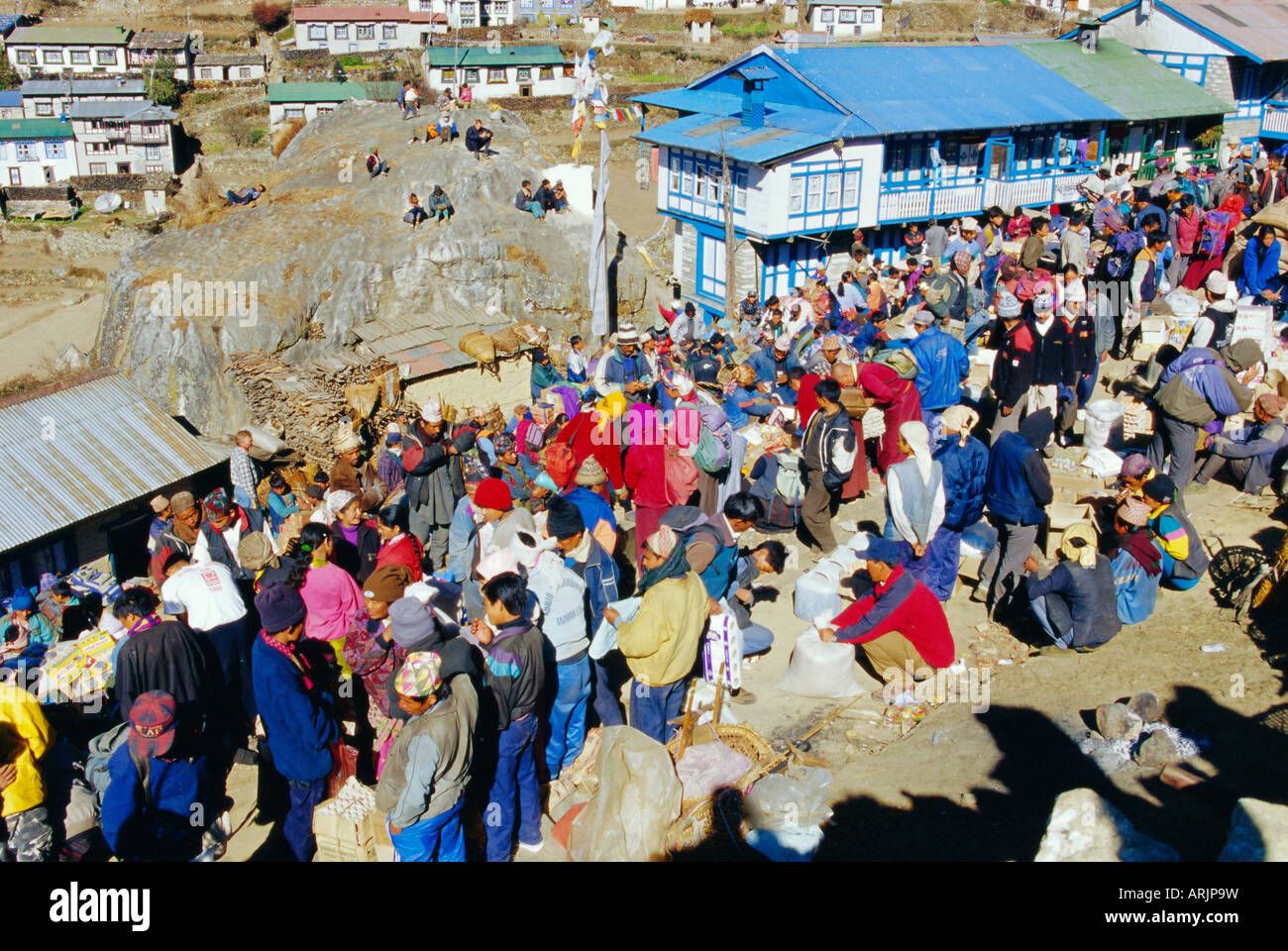 The Saturday Market, Namche Bazaar, Everest Region, Nepal Stock Photo ...