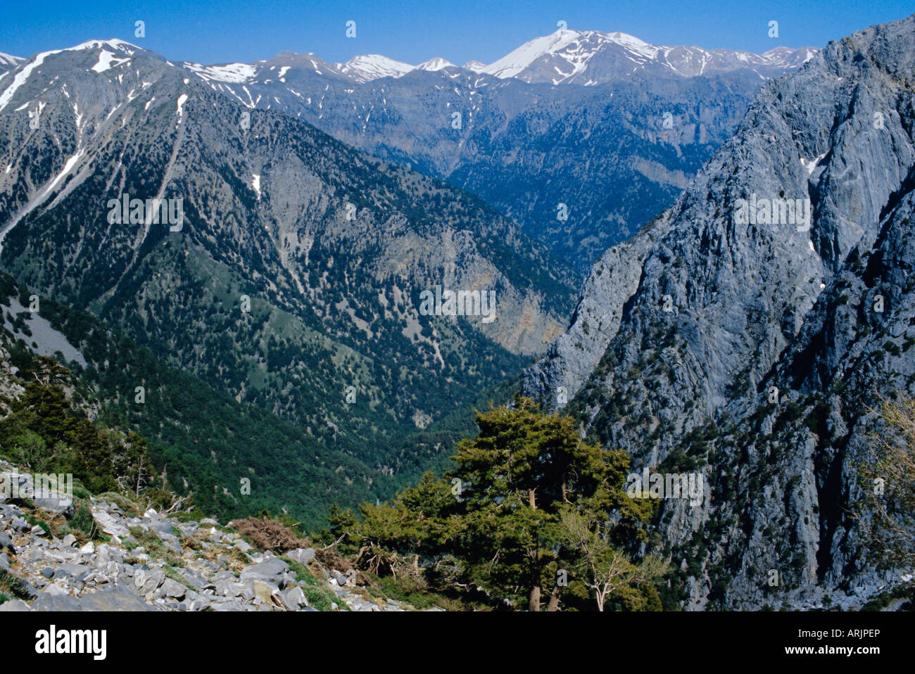 View over the Samaria Gorge and surrounding mountains, Crete, Greece ...