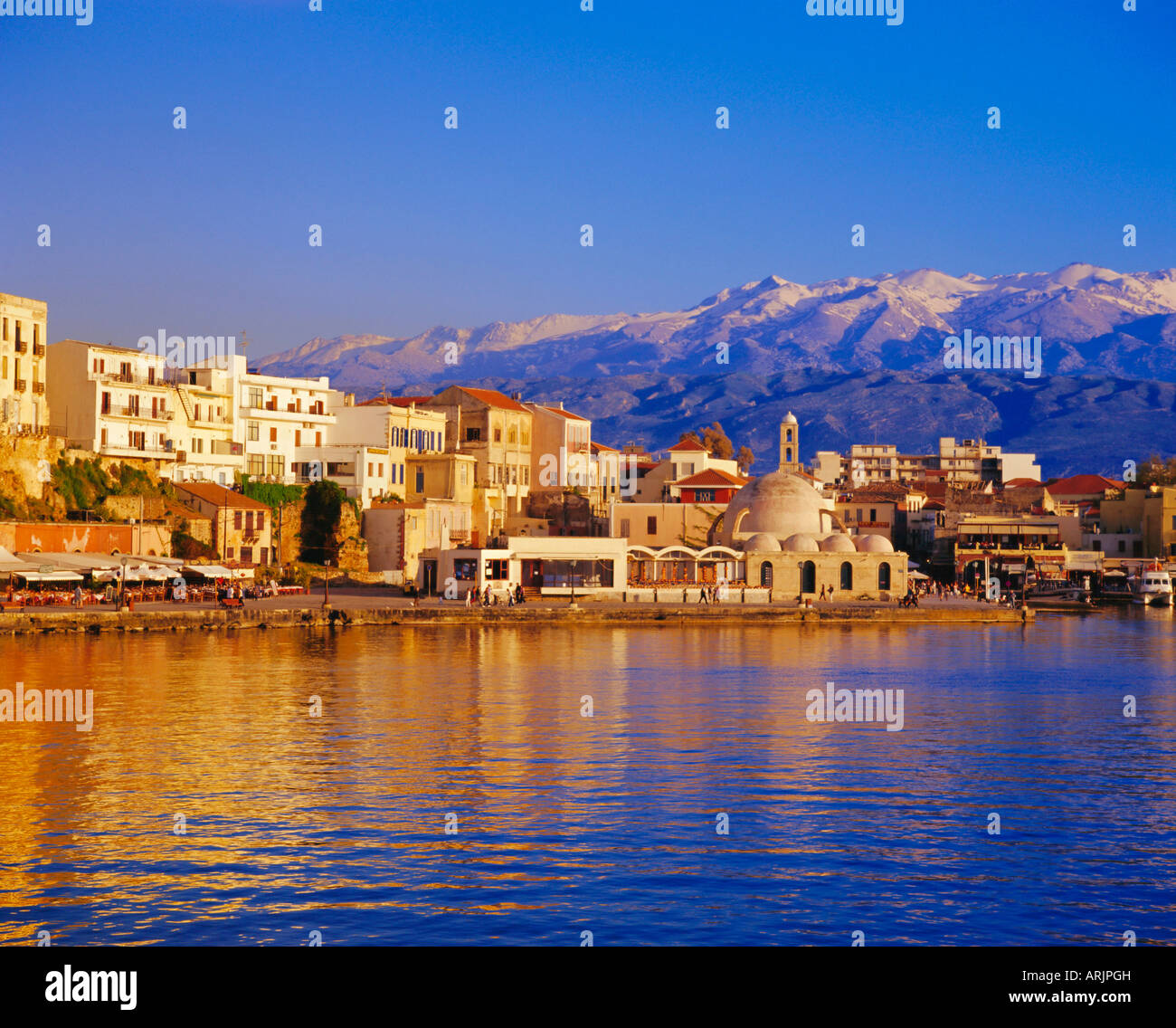 Hania seafront and Levka Ori (White Mountains) in the background, Hania ...