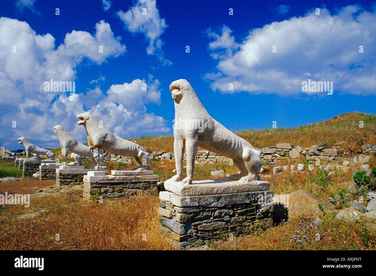 Naxian lion statues, Delos, Cyclades Islands, Greece Stock Photo - Alamy
