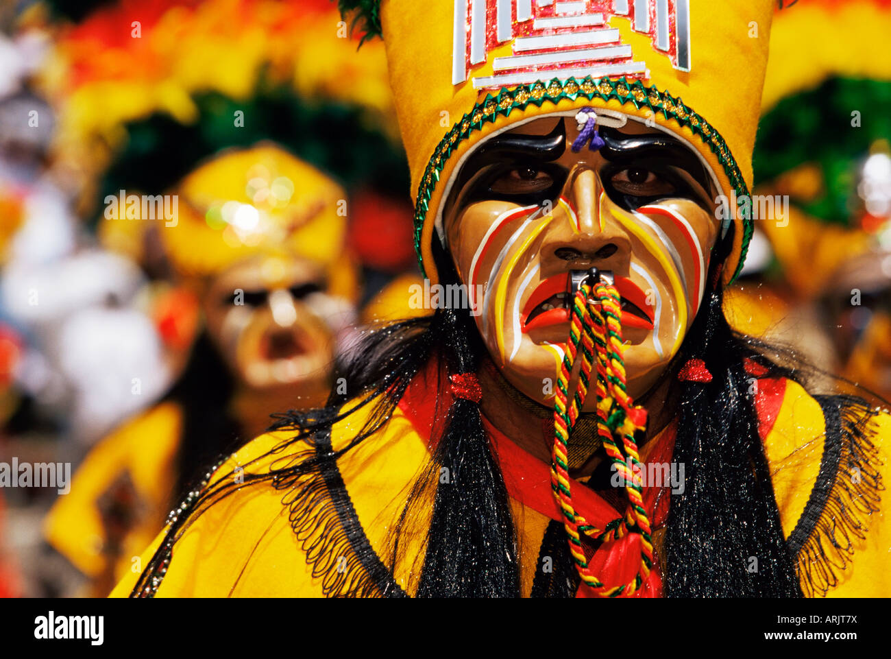 Portrait of a Tobas warrior during carnival called The Devil Dance (La ...