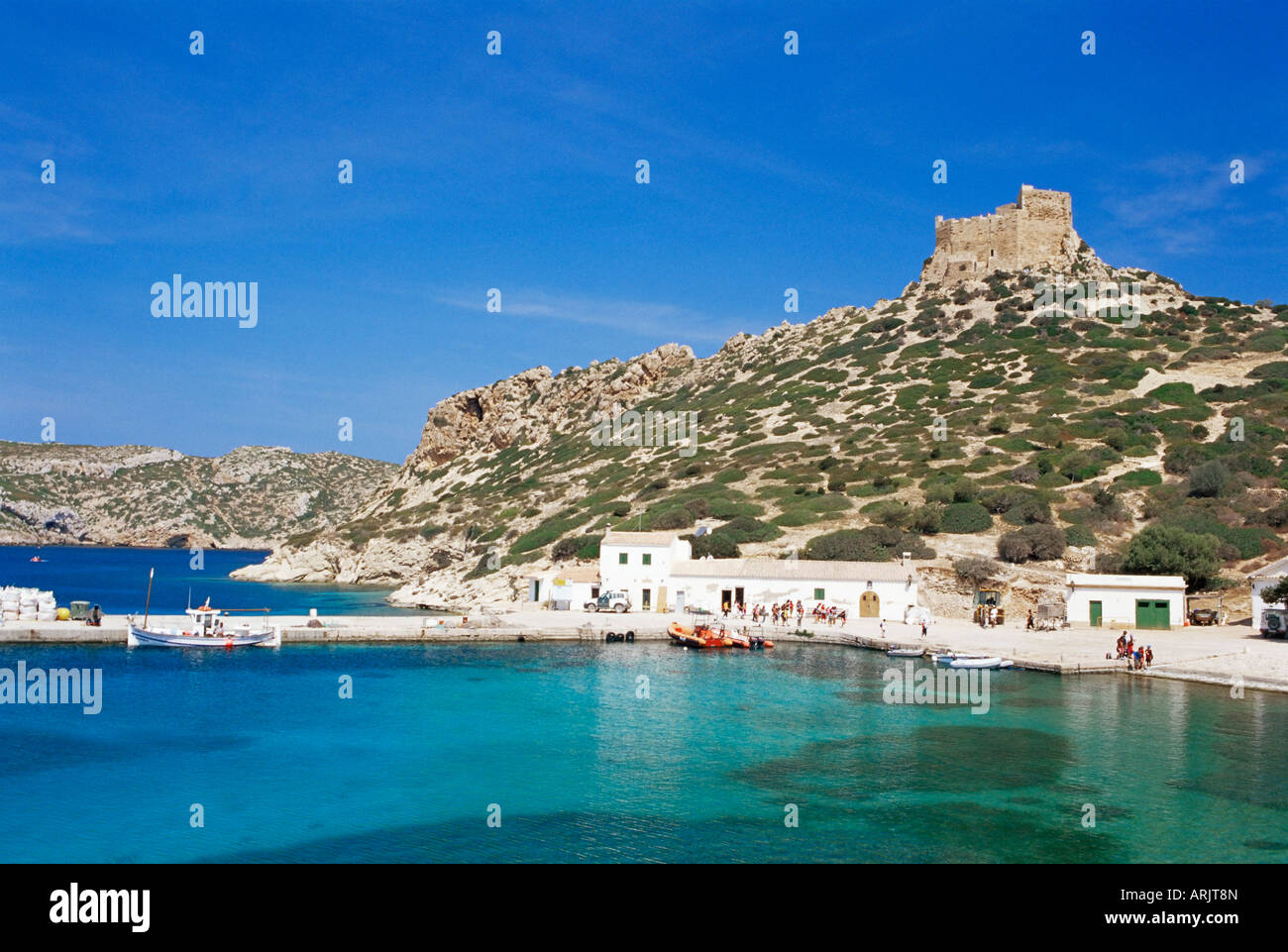 Harbour and fortress, Cabrera Island, Cabrera National Park, Balearic ...