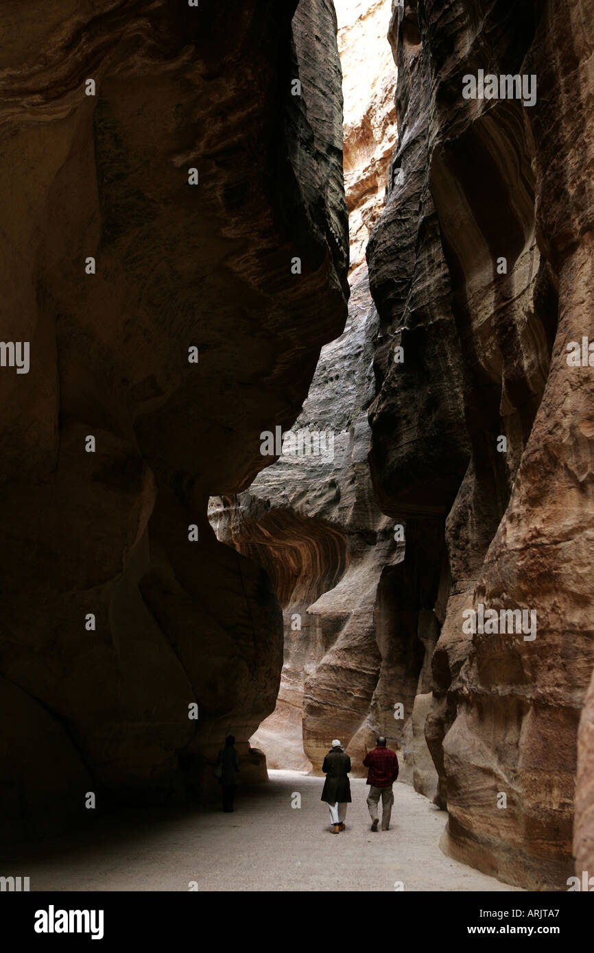 The Siq, a 1,2 Kilometer long gorge, 100 Meters high rock walls, main ...