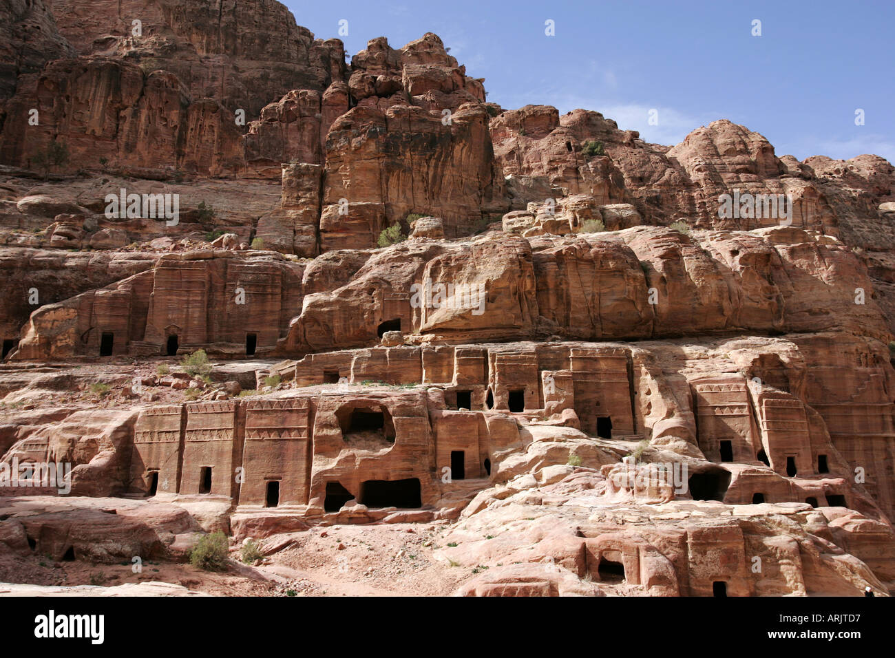 JOR, Jordan, Petra: Facade street, graves in the rocks, tombs. Nabatean ...