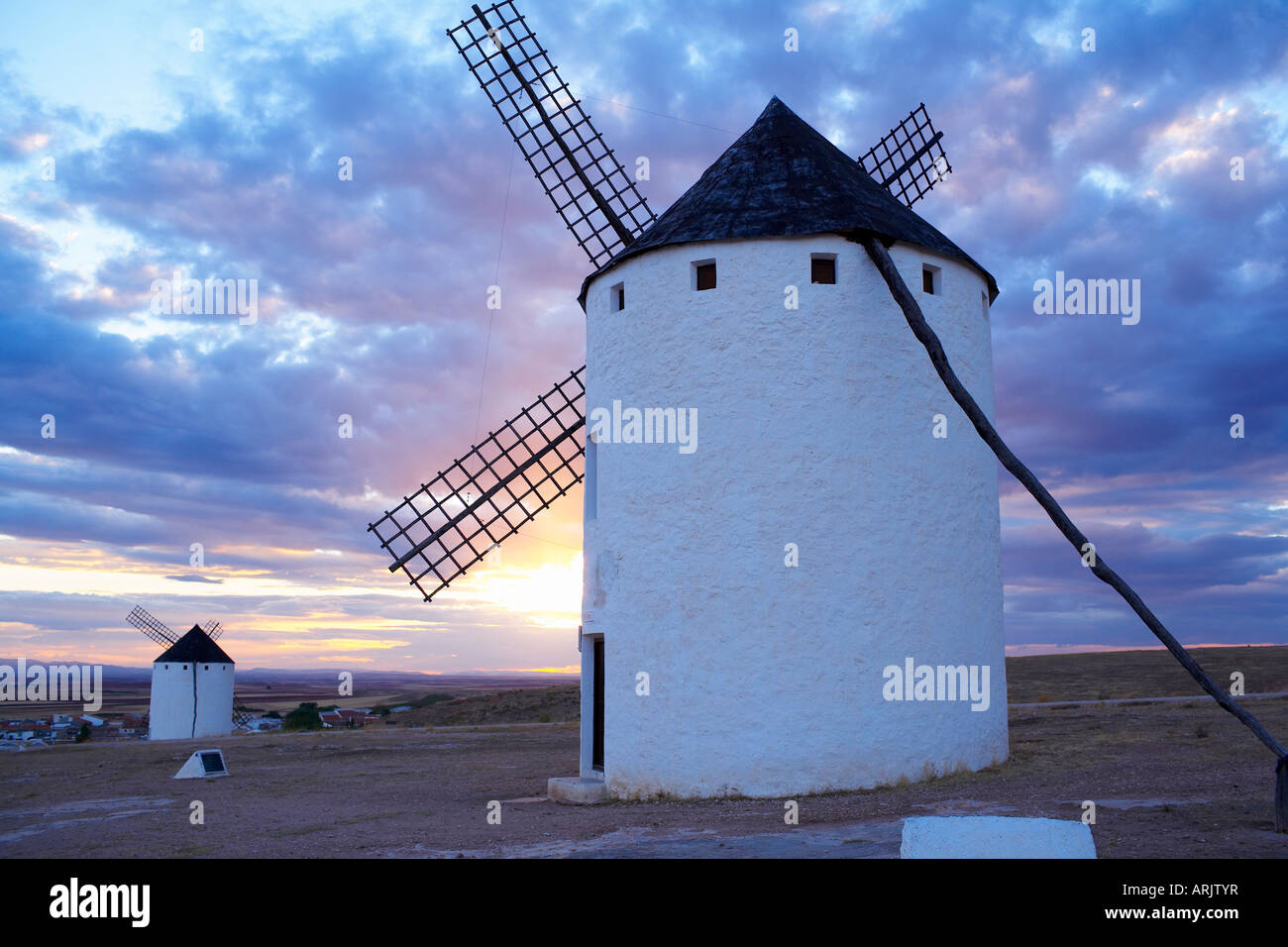 Old traditional windmills at sunset, Campo de Criptana, Castilla La ...