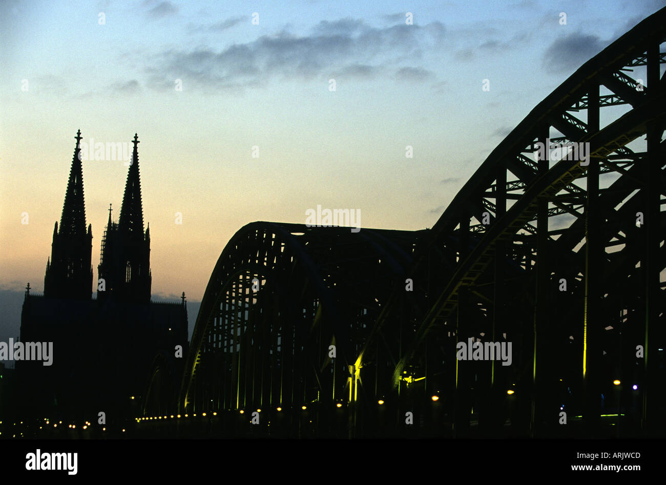 Cologne cathedral and Hohenzollern railway bridge, Cologne, North Rhine ...