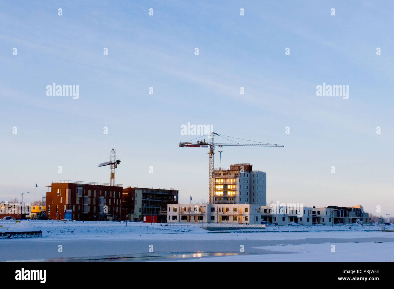 Construction site at riverbank at Winter , Finland Stock Photo - Alamy