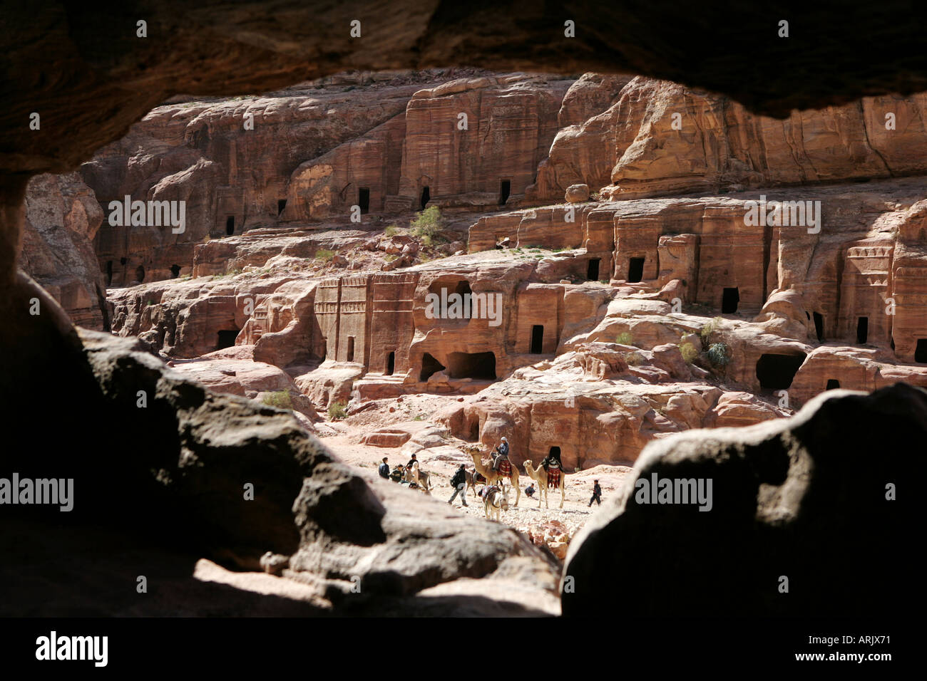 JOR, Jordan, Petra: Facade street, graves in the rocks, tombs. Nabatean ...