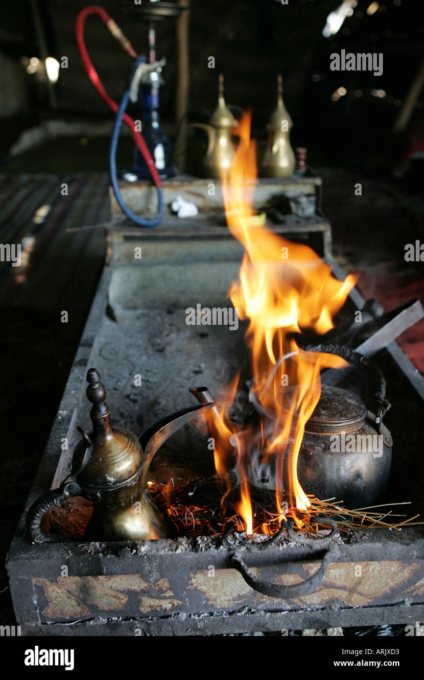 JOR, Jordan : Traditonal way of making turkis coffee and tea, in a ...