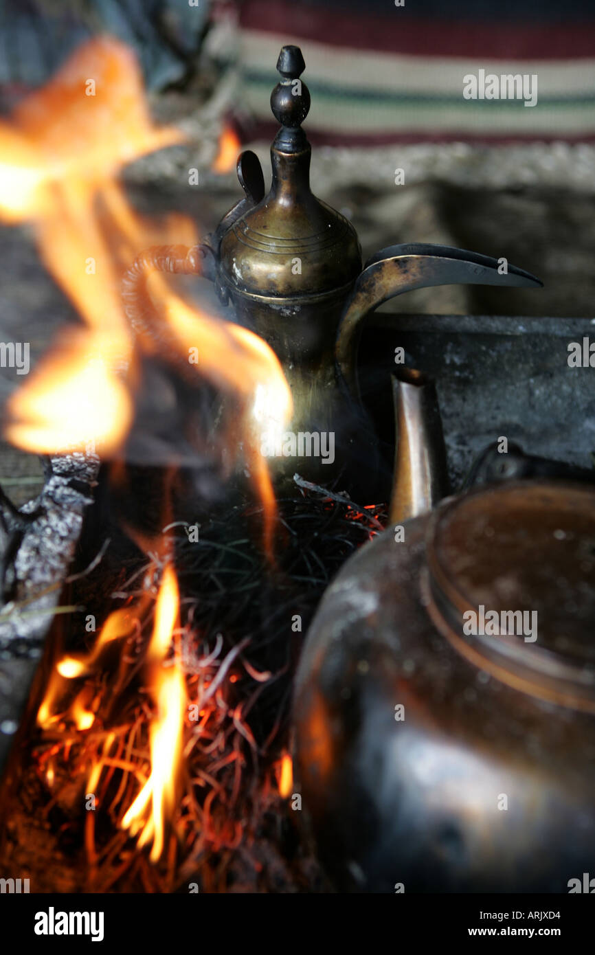 JOR, Jordan : Traditonal way of making turkis coffee and tea, in a ...