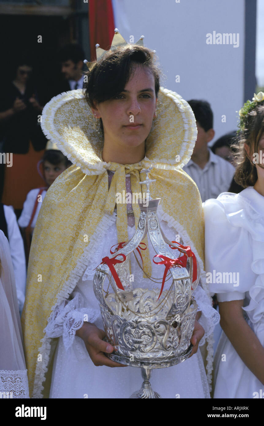 Portrait of a young woman, Saint Esprit festival, Cedros, Faial island ...