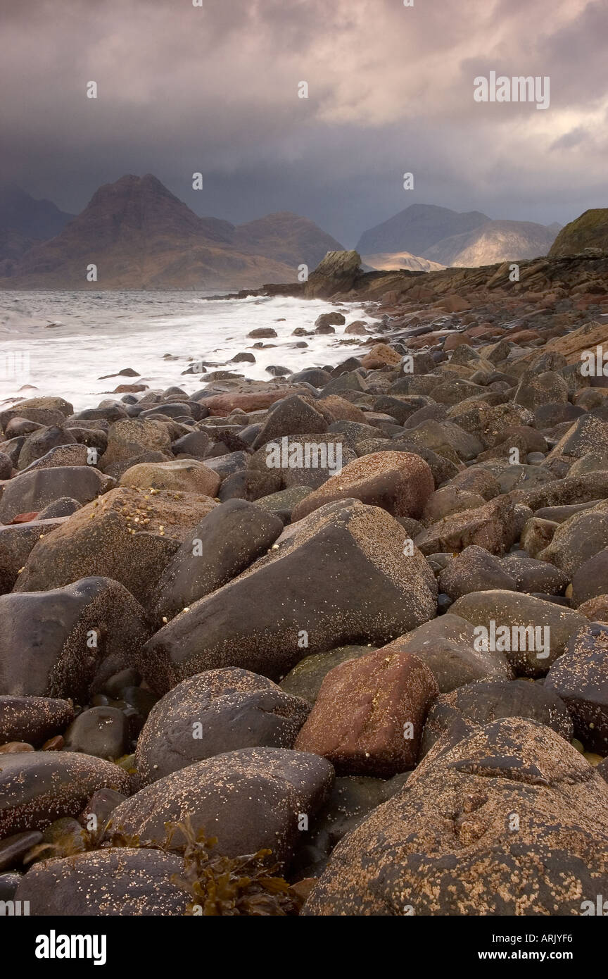 View of the Cuillins across Loch Scavaig from Elgol on Skye Stock Photo ...