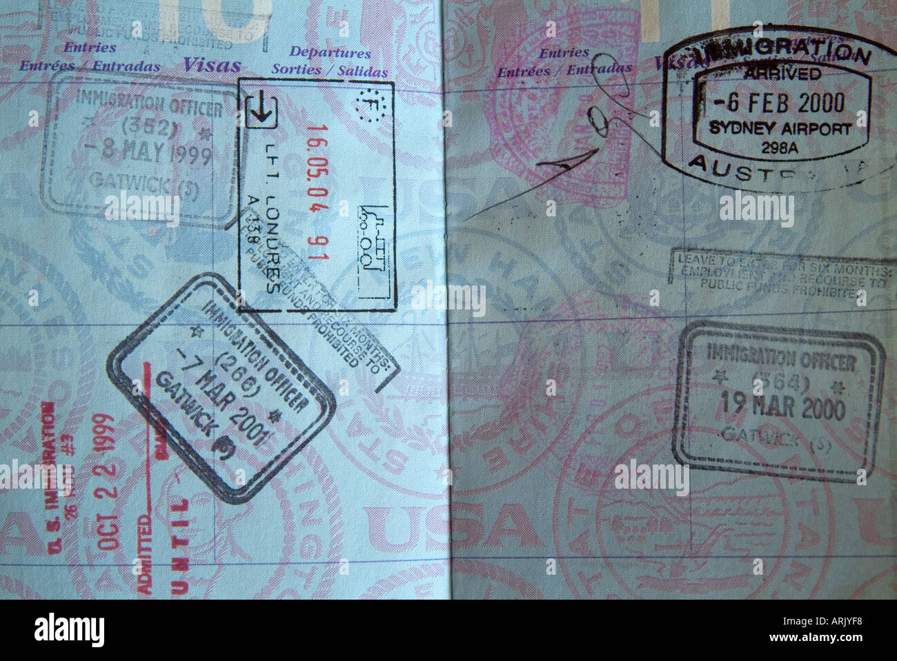 Stamps on a US Passport Stock Photo - Alamy