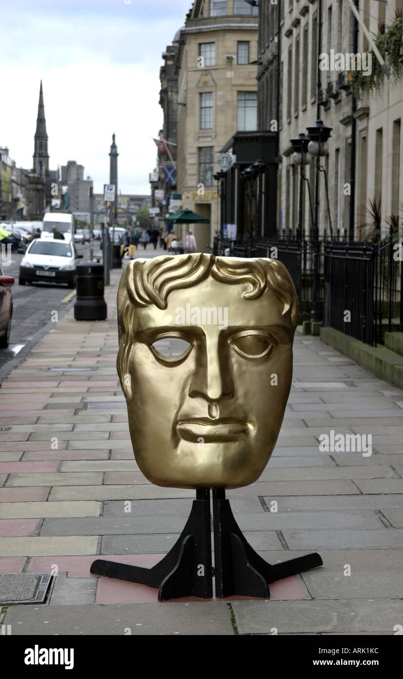 Bafta mask and logo standing in a street in Edinburgh Scotland Stock ...