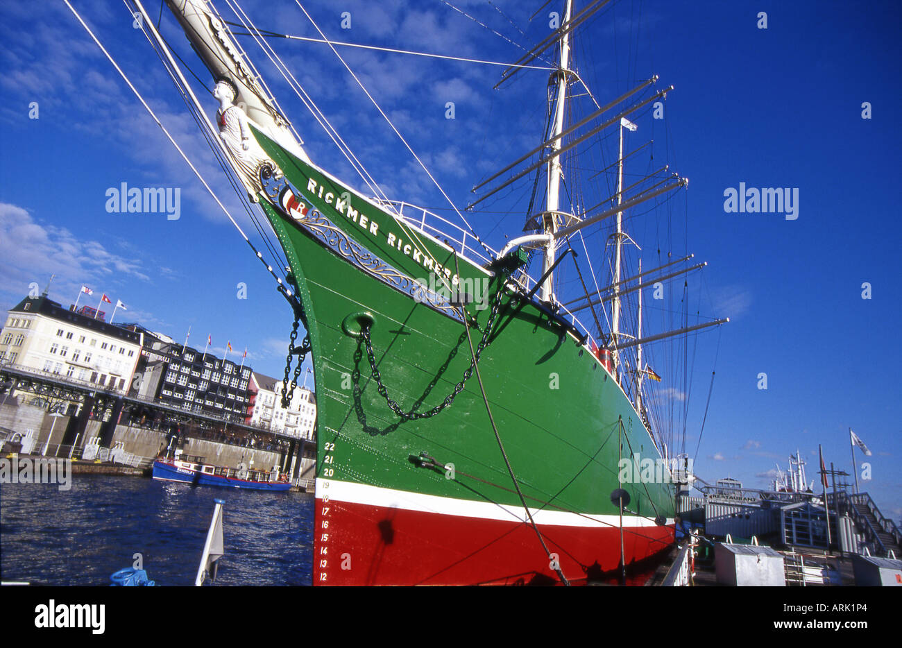 The museum sailing ship Rickmer Rickmers in the harbour of Hamburg ...