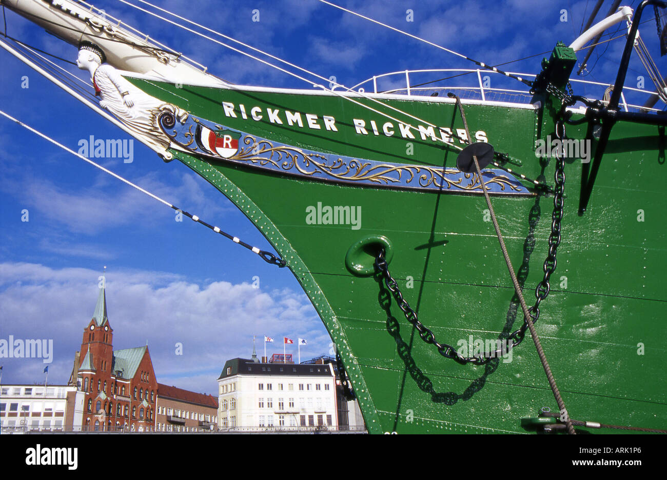 The bow of the museum sailing ship Rickmer Rickmers with figurehead in ...