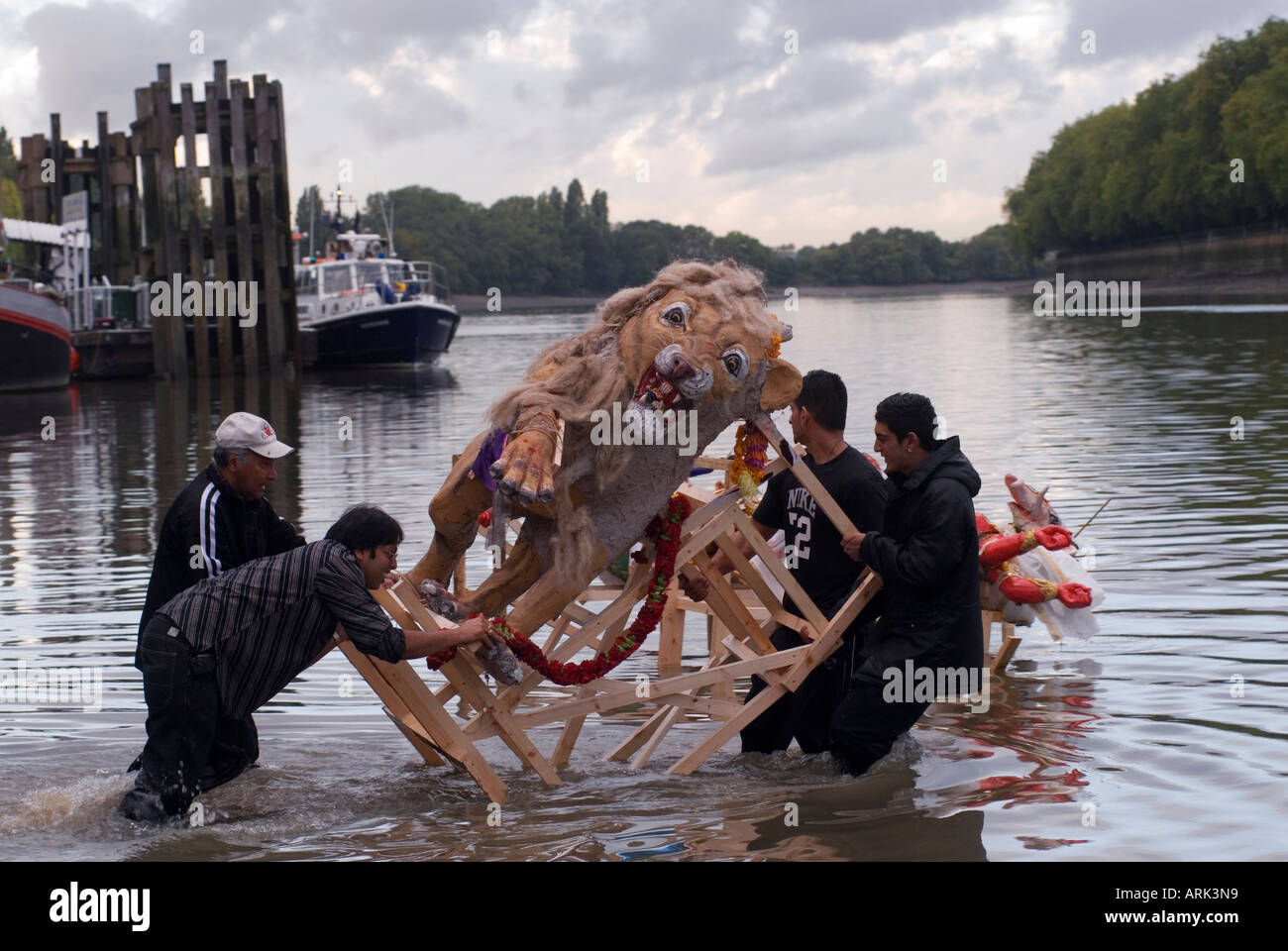 The Immersion of the Hindu Goddess Durga in the river Thames at Putney ...