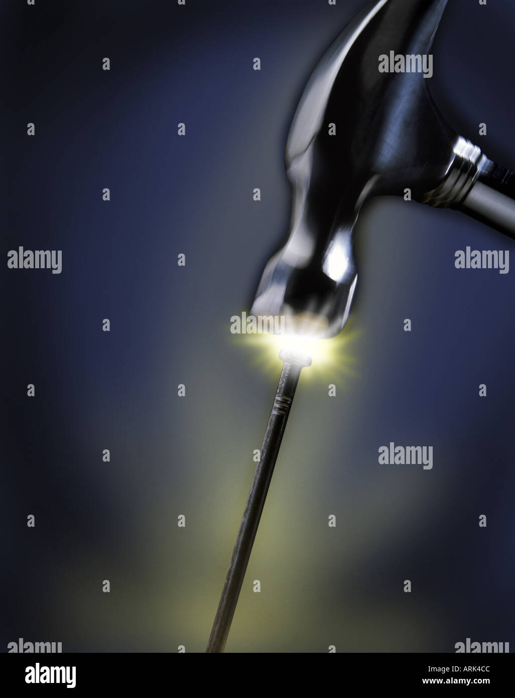 Hammer hitting nail spark hi-res stock photography and images - Alamy
