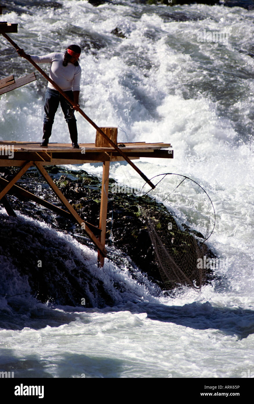 Fisherman fishing in a river, Sherars Bridge, Deschutes River, Oregon ...
