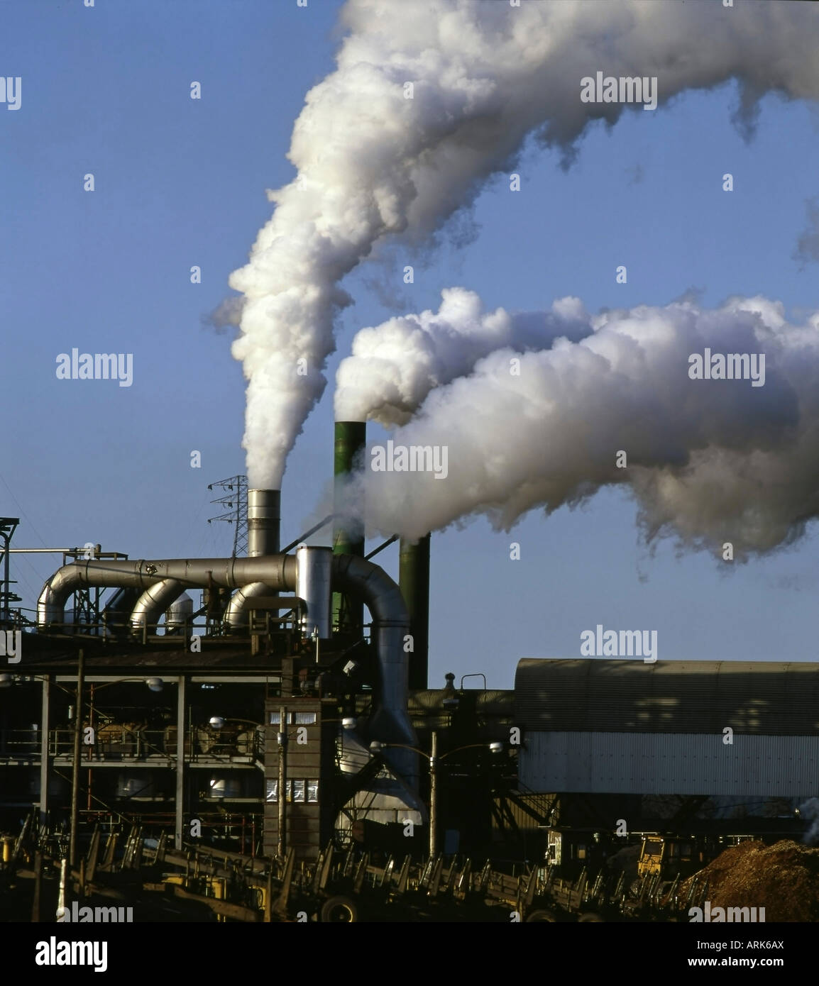 Smoke emitting from smoke stacks, Cosmopolis, Washington State, USA ...