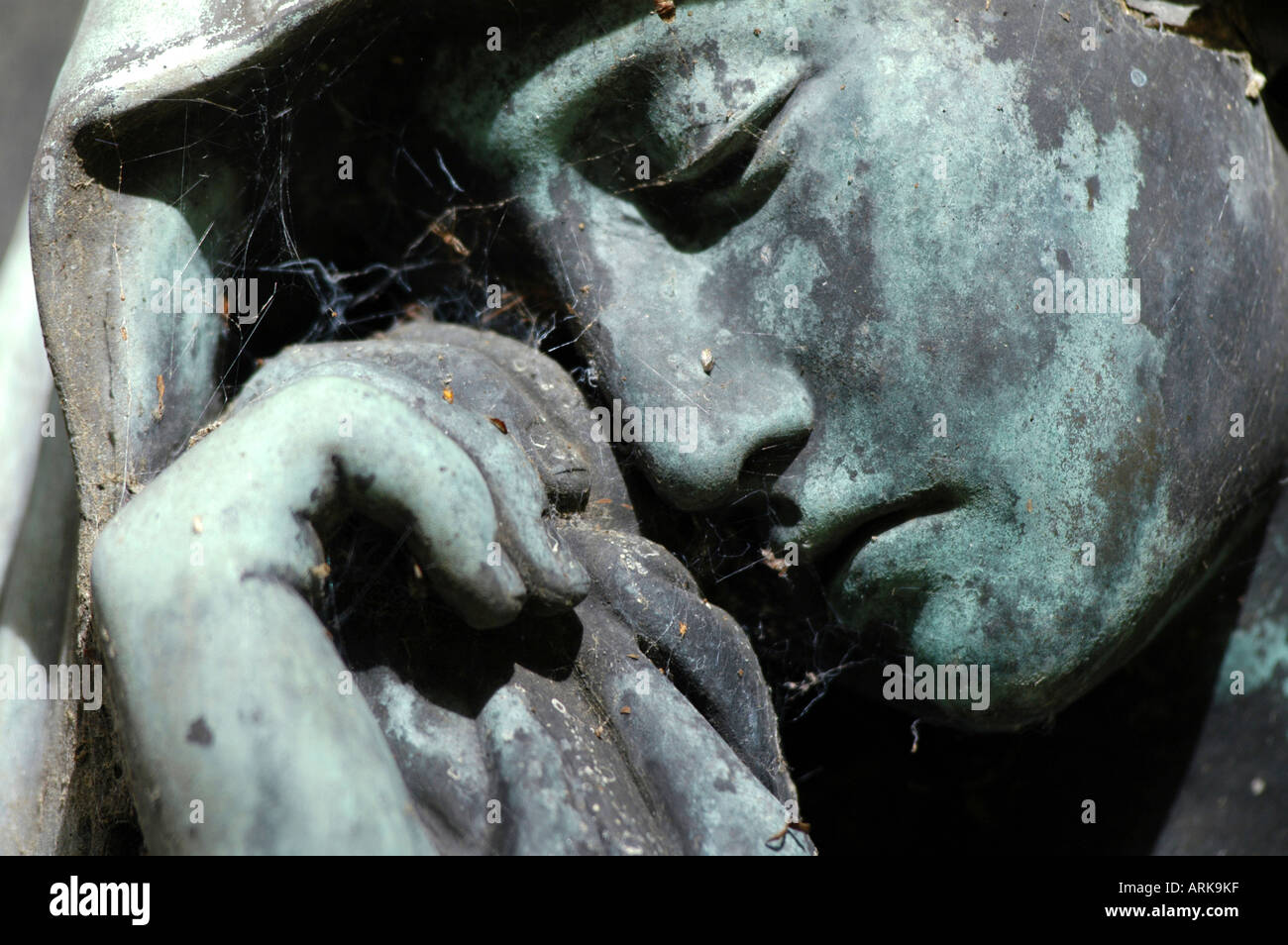 Statue of a mourning woman on the cemetery in Ohlsdorf, Hamburg ...