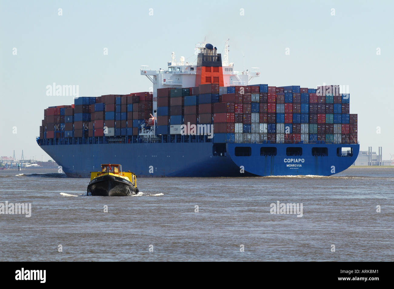 The huge cargo ship Copiapo on its way into the harbor. In the ...