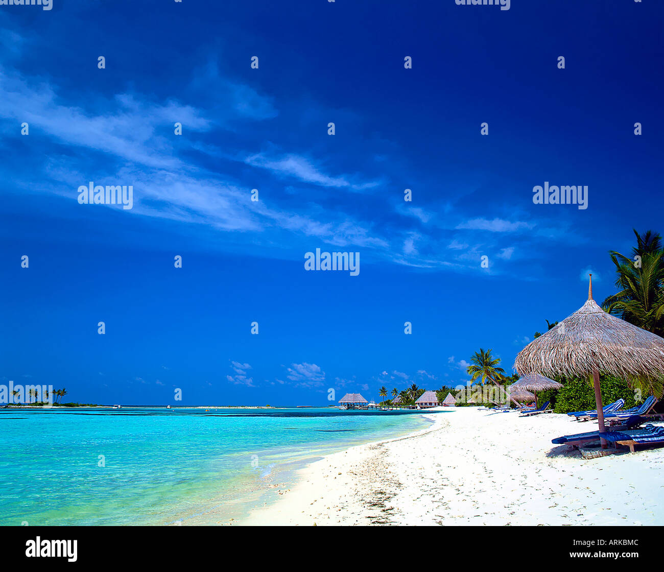 Tropical seashore with beach parasols along the beach Stock Photo - Alamy