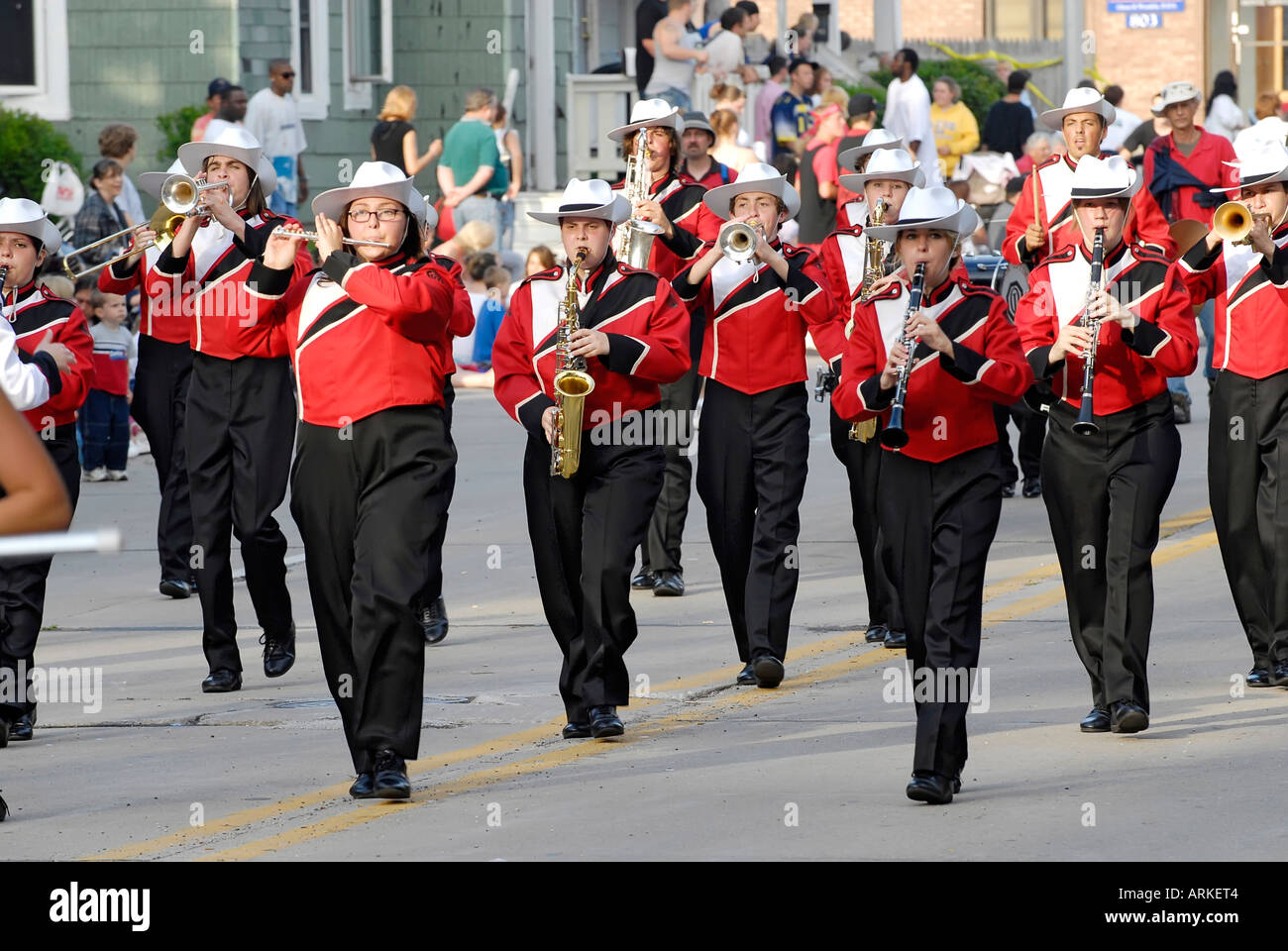 Marching band plays music during a parade Detroit Michigan Stock Photo ...