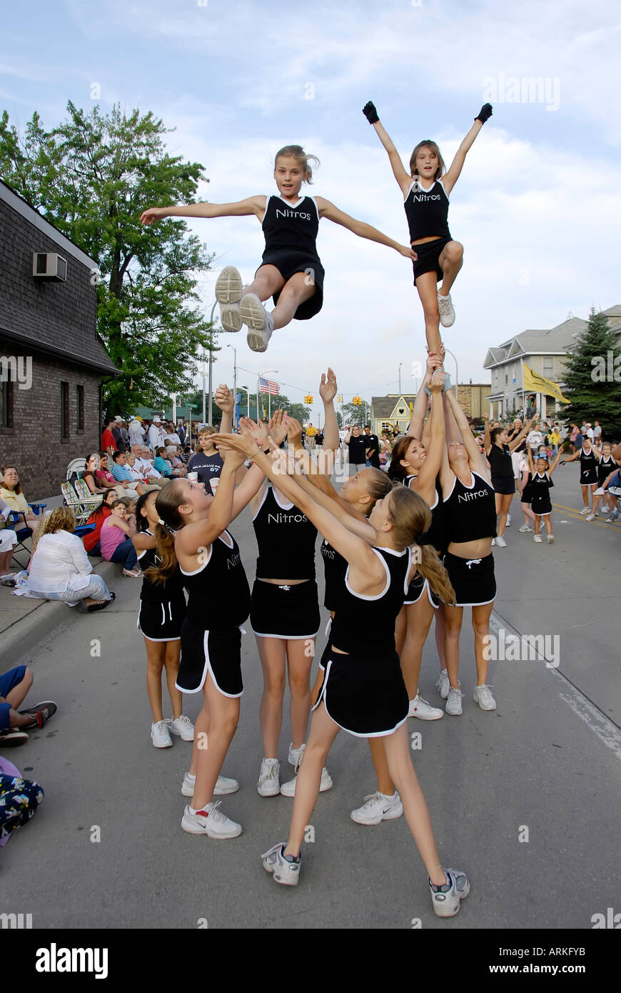 Cheerleaders perform in a parade Detroit Michigan Stock Photo - Alamy