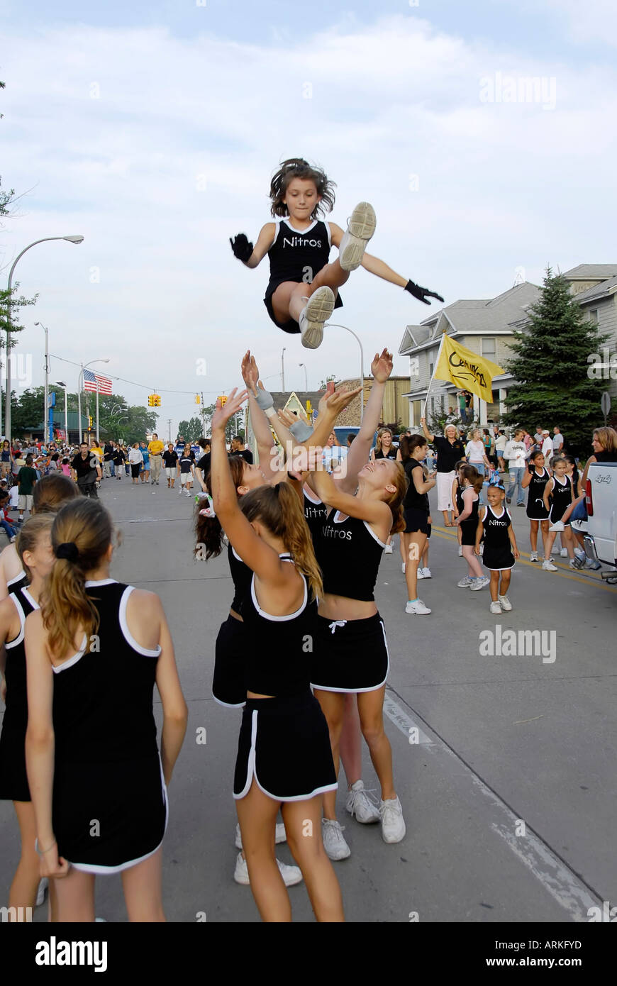 Cheerleaders perform in a parade Detroit Michigan Stock Photo - Alamy