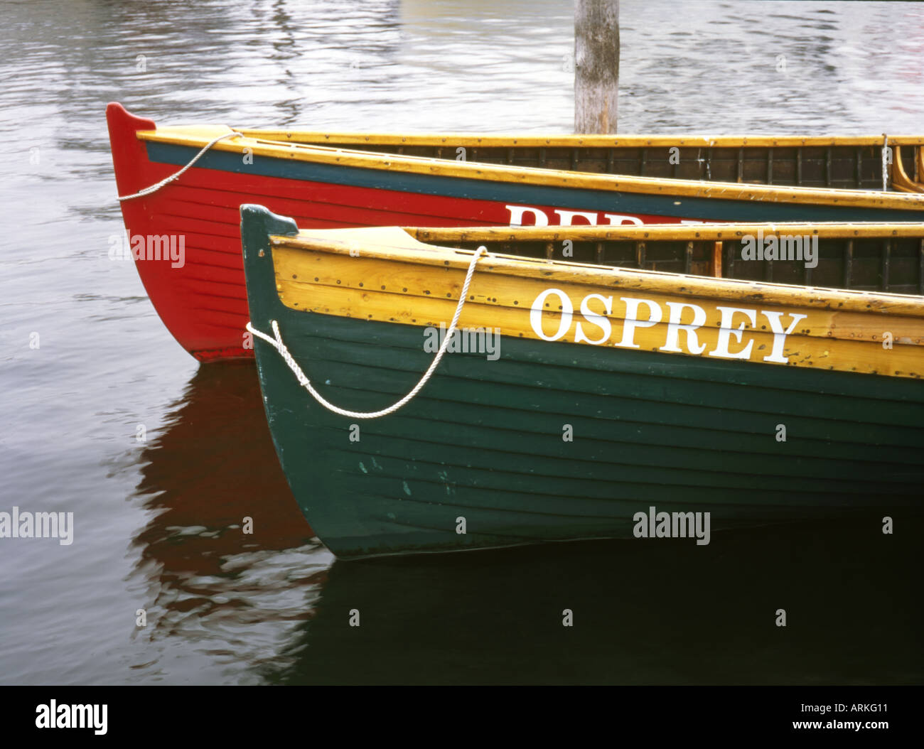 Two wooden pilot boats tied up in the Burlington Vermont waterfront ...